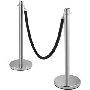 VEVOR Velvet Ropes and Posts 2 Pcs, 5 ft Black Velvet Rope, Stanchion Post, Crowd Control Barriers Silver Stanchions, Red Carpet Poles, Crowd Control Ropes and Poles for Party Supplies