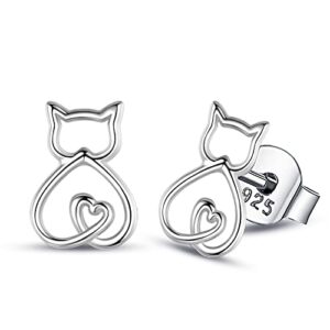 infuseu small cat earrings for women teen 925 sterling silver cute kitty kitten animal ear studs tiny jewelry