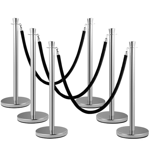 VEVOR Velvet Ropes and Posts 2 Pcs, 5 ft Black Velvet Rope, Stanchion Post, Crowd Control Barriers Silver Stanchions, Red Carpet Poles, Crowd Control Ropes and Poles for Party Supplies