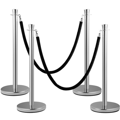 VEVOR Velvet Ropes and Posts 2 Pcs, 5 ft Black Velvet Rope, Stanchion Post, Crowd Control Barriers Silver Stanchions, Red Carpet Poles, Crowd Control Ropes and Poles for Party Supplies