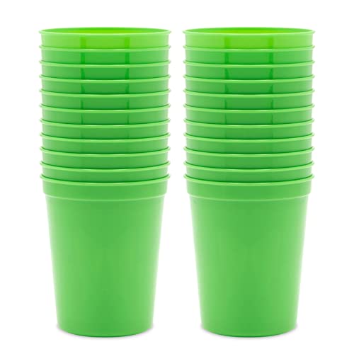 BLUE PANDA 24-Pack 16-Ounce Green Plastic Stadium Cups, Bulk Reusable Tumblers for All Occasions and Celebrations