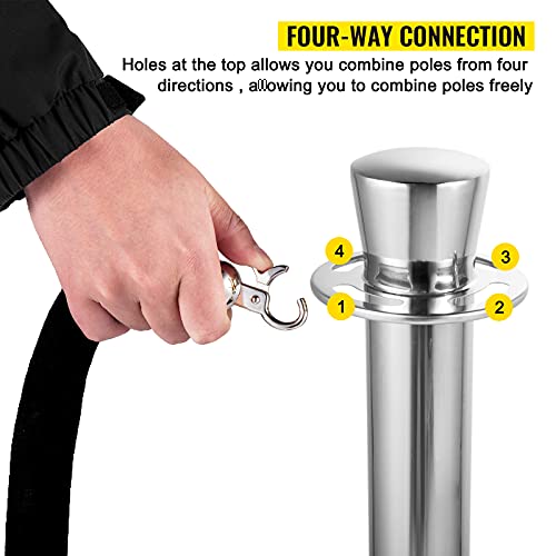 VEVOR Velvet Ropes and Posts 2 Pcs, 5 ft Black Velvet Rope, Stanchion Post, Crowd Control Barriers Silver Stanchions, Red Carpet Poles, Crowd Control Ropes and Poles for Party Supplies