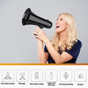 MyMealivos 35 Watt Power Portable Megaphone Speaker PA Bullhorn with Detachable Handheld Microphone, Built-in Siren, USB Flash Drive & 240S Recording (Black)