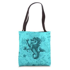 nautical map retro style seahorse tote bag