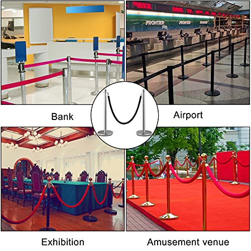 VEVOR Velvet Ropes and Posts 2 Pcs, 5 ft Black Velvet Rope, Stanchion Post, Crowd Control Barriers Silver Stanchions, Red Carpet Poles, Crowd Control Ropes and Poles for Party Supplies