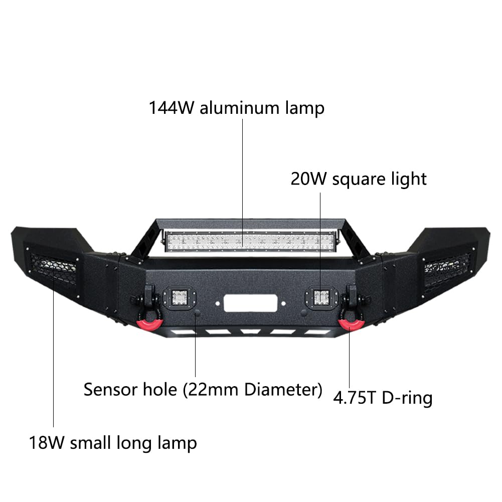 Vijay Front and Rear Bumper Compatible with 2011-2016 Ford F250 F350 F450 Super Duty with Winch Plate and Lights