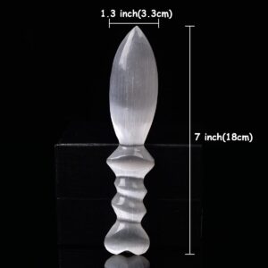 JIC Gem Carving Selenite Spiral Dagger 7 inches,Selenite Crystal Stone Knife 18cm, Selenite Sword Healing