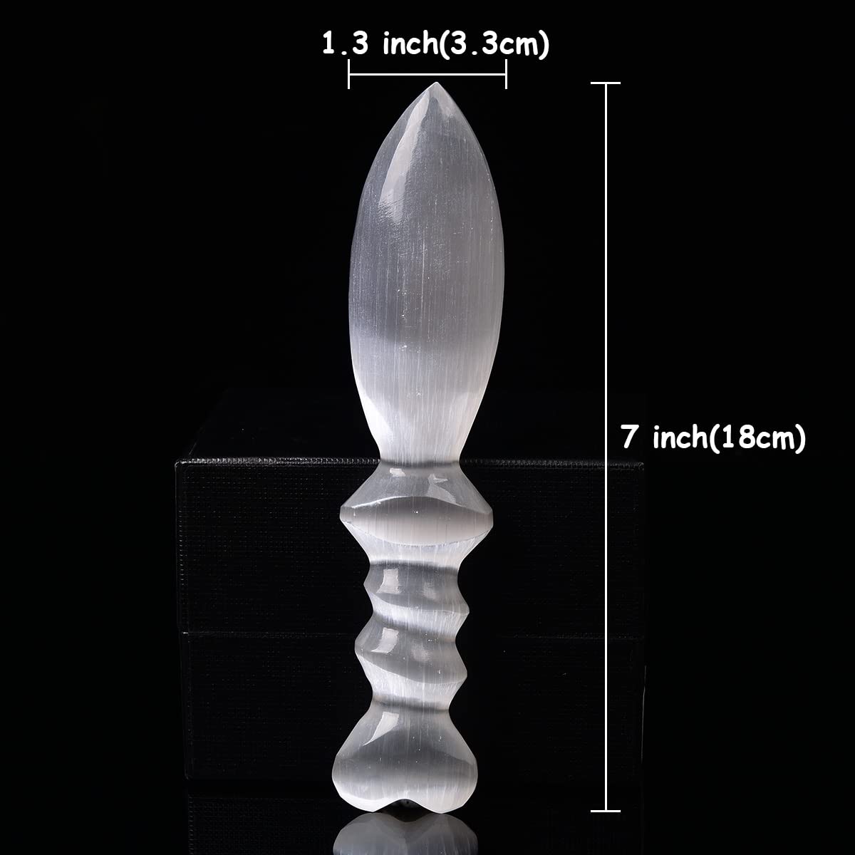 JIC Gem Carving Selenite Spiral Dagger 7 inches,Selenite Crystal Stone Knife 18cm, Selenite Sword Healing