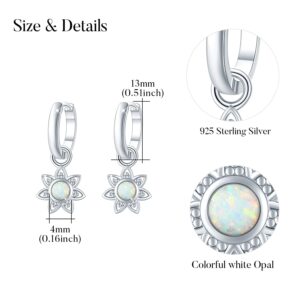 Lotus Earrings 925 Sterling Silver Opal Sunflower Hoop Opal Dangle Drop Earrings Huggie Hoop Jewelry Gifts for Women Teen