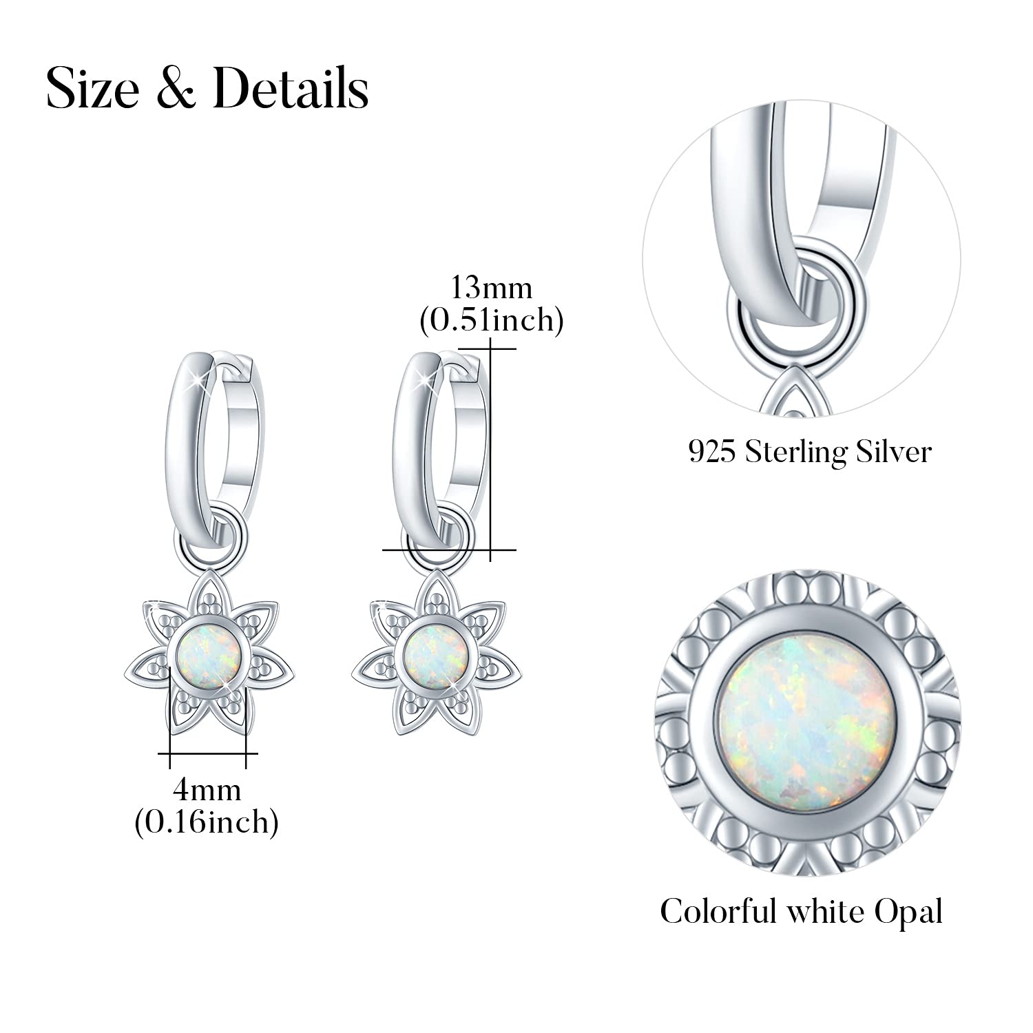 Lotus Earrings 925 Sterling Silver Opal Sunflower Hoop Opal Dangle Drop Earrings Huggie Hoop Jewelry Gifts for Women Teen