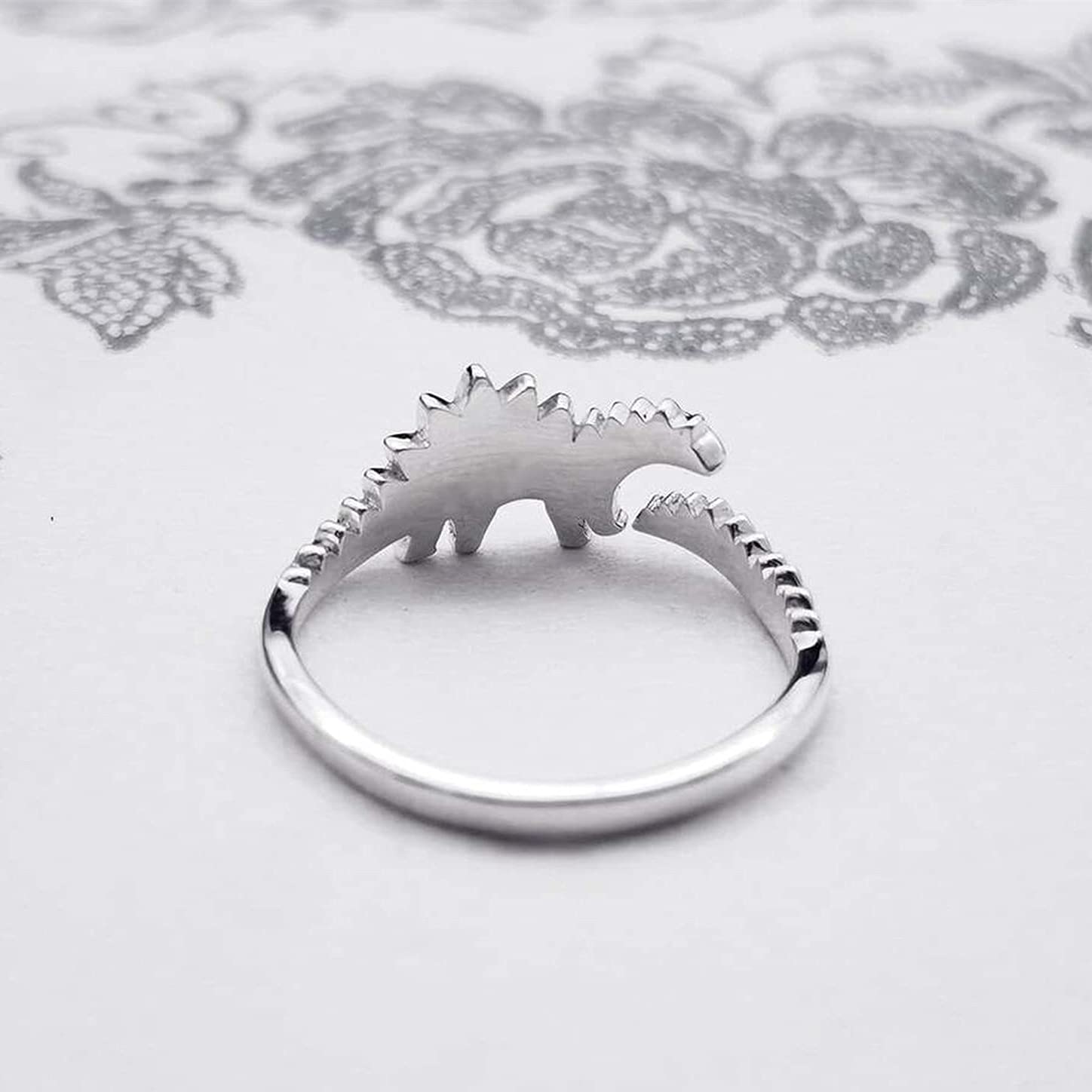 Beccalame Cute Dinosaur promise Ring Opening Adjustable Matching Ring For Women besties Ring (Stegosaurus + long-necked dragon)