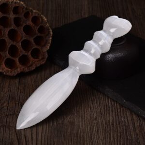 JIC Gem Carving Selenite Spiral Dagger 7 inches,Selenite Crystal Stone Knife 18cm, Selenite Sword Healing