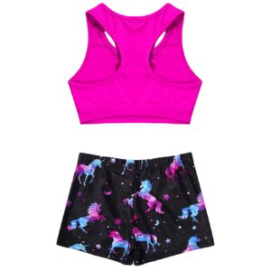 Moggemol Kids Girls 2 Piece Gymnastics/Dance/Sports Outfits Racerback Crop Top and Booty Shorts Swimwear Dark Night Black 3-4