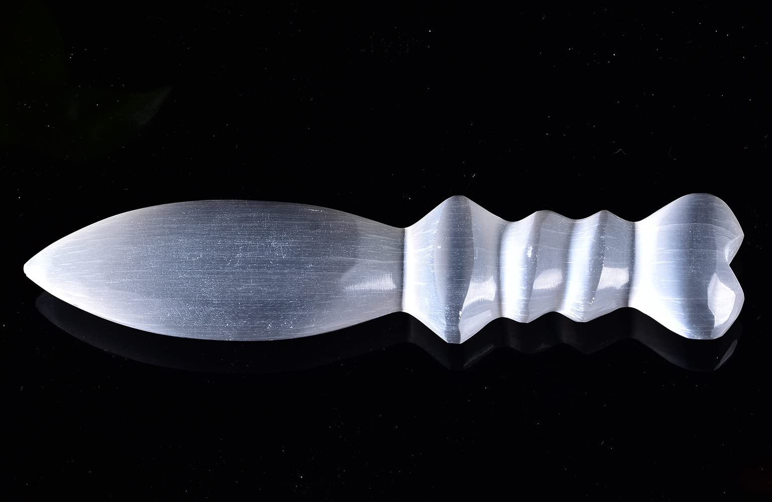 JIC Gem Carving Selenite Spiral Dagger 7 inches,Selenite Crystal Stone Knife 18cm, Selenite Sword Healing