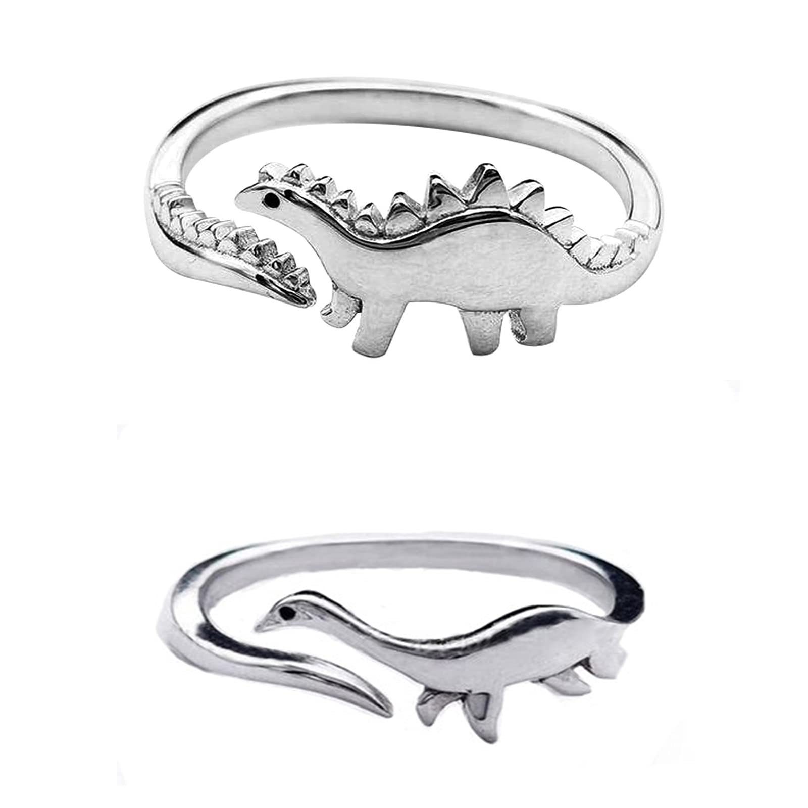 Beccalame Cute Dinosaur promise Ring Opening Adjustable Matching Ring For Women besties Ring (Stegosaurus + long-necked dragon)