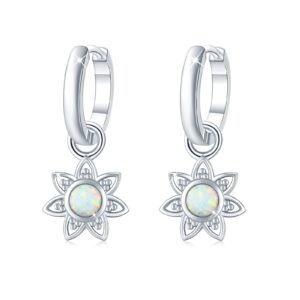 lotus earrings 925 sterling silver opal sunflower hoop opal dangle drop earrings huggie hoop jewelry gifts for women teen