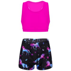 moggemol kids girls 2 piece gymnastics/dance/sports outfits racerback crop top and booty shorts swimwear dark night black 3-4