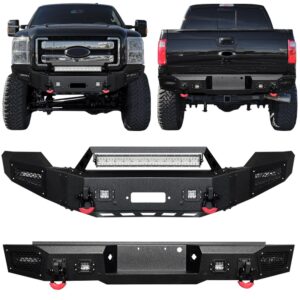 vijay front and rear bumper compatible with 2011-2016 ford f250 f350 f450 super duty with winch plate and lights