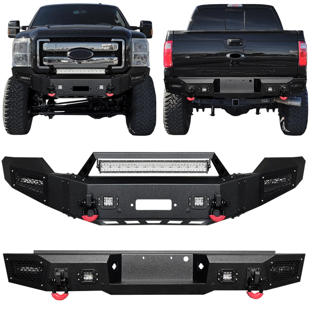 Vijay Front and Rear Bumper Compatible with 2011-2016 Ford F250 F350 F450 Super Duty with Winch Plate and Lights