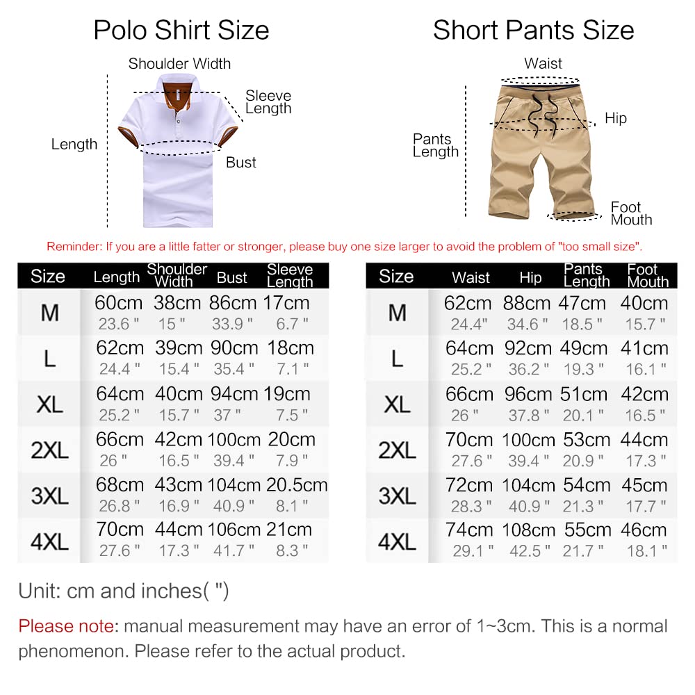 Masbono Sports Suit Men's Pure Cotton Short-sleeved Lapel Polo Shirt & Summer Casual Solid Color Fifth Pants Two-piece Set (White&Brown&Khaki, 3X-Large)