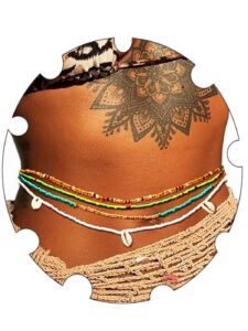 urieo african shell elastic waist beads chain colorful african stretchy belly bead layered beaded bikini beach party waist chains body jewelry for women(pack of 4)