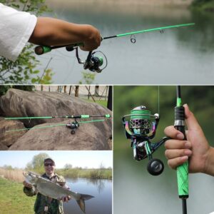 One Bass Fishing Pole 24 Ton Carbon Fiber Casting and Spinning Rods - Two Pieces, SuperPolymer Handle Fishing Rod for Bass Fishing -Green-Spin-7'0"