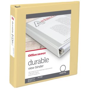 office depot® brand 3-ring durable view binder, 1-1/2" round rings, yellow