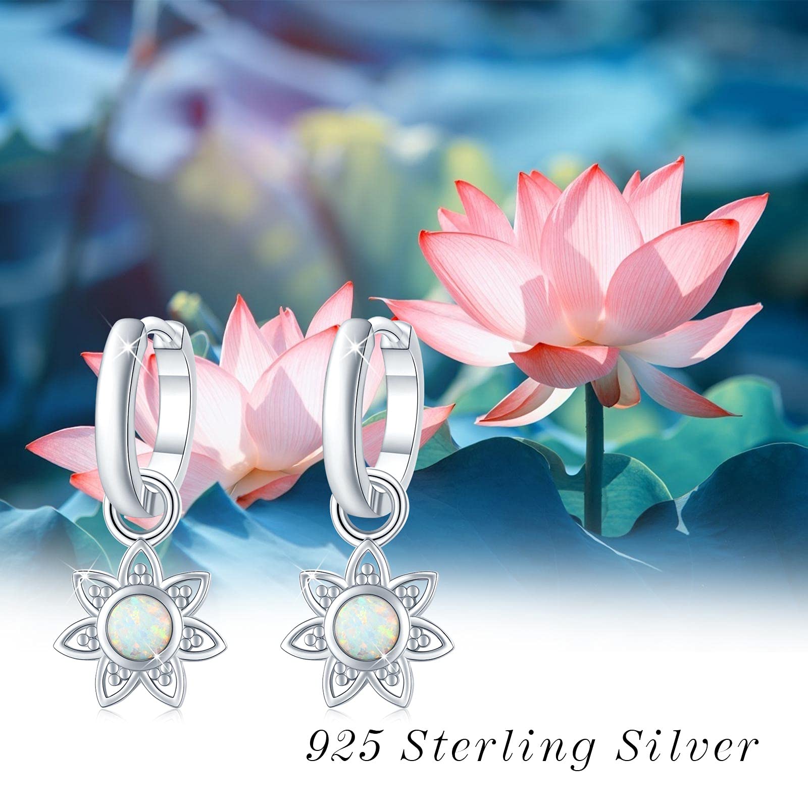 Lotus Earrings 925 Sterling Silver Opal Sunflower Hoop Opal Dangle Drop Earrings Huggie Hoop Jewelry Gifts for Women Teen