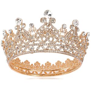 aprince rose gold round crystal tiaras and crowns for women, tiaras for girls rhinestones wedding headband tiara for women the crowns for women birthday crowns queen crown hair accessories