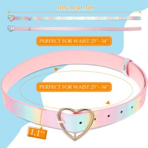 SATINIOR Rainbow Belt PU Leather Waist Belt Women Girls Glitter Belt with Heart Buckle Adjustable Shiny Dress Belt for Jeans Dress