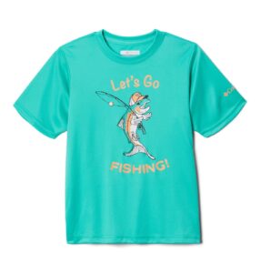 columbia youth boys terminal tackle pfg lgf short sleeve, electric turquoise/bright nectar, x-large