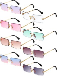 weewooday 8 pairs vintage rimless rectangle sunglasses tinted lens gold metal frameless eyewear sunglasses for women men (elegant colors)