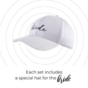 Pop Fizz Designs Bachelorette Hats ( 10 Pack) 1 White Bride Hat | 9 Black Squad Hats I Bride Tribe Baseball Caps I Bachelorette Party Favors