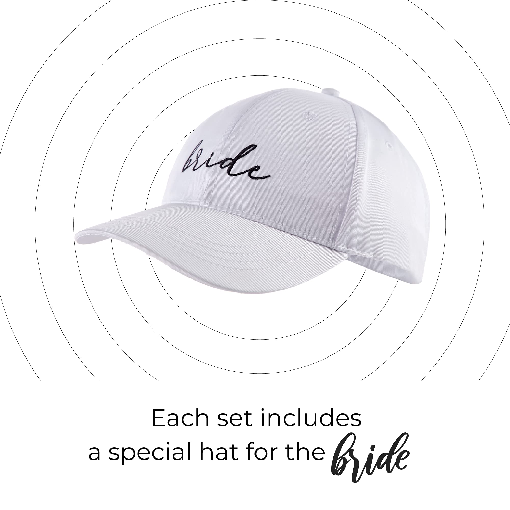 Pop Fizz Designs Bachelorette Hats ( 10 Pack) 1 White Bride Hat | 9 Black Squad Hats I Bride Tribe Baseball Caps I Bachelorette Party Favors