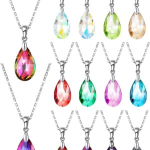 Hicarer 12 Pieces Teardrop Crystal Necklace Cubic Zirconia Pendant Necklace Jewelry for Women(Classic Style)