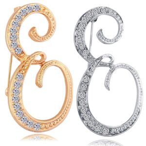 hafilo 2 pack initial letter brooch pin for women girl 26 letters a-z fashion brooches collar pins gold silver (2pcs-e)