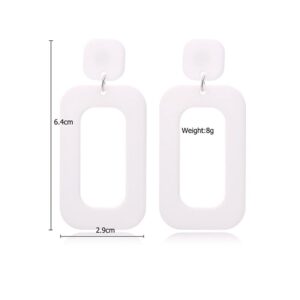 DIYANMMY Retro Simple Acrylic Geometric Square Hollow Earrings for Women White Statement Drop Earring (Acrylic Square Hollow Earrings)