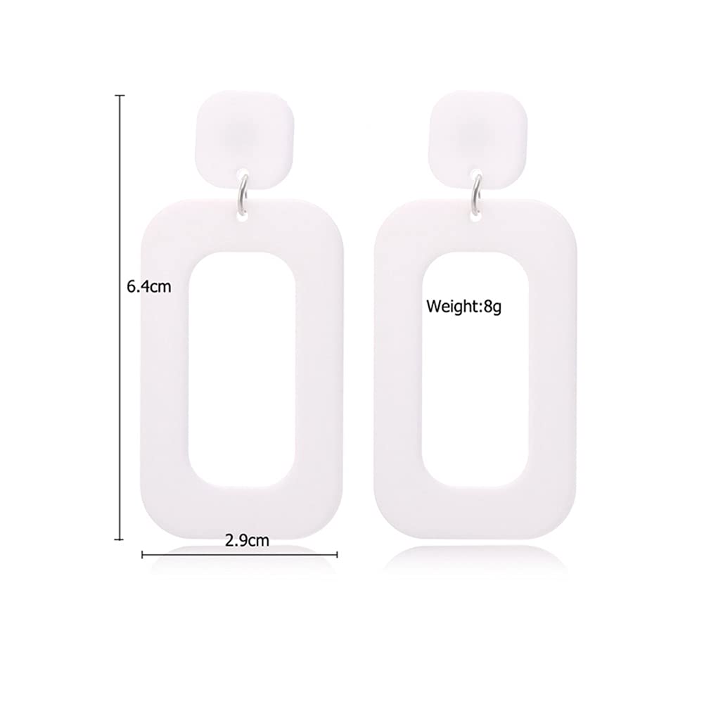 DIYANMMY Retro Simple Acrylic Geometric Square Hollow Earrings for Women White Statement Drop Earring (Acrylic Square Hollow Earrings)