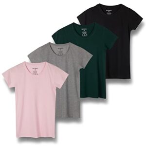 4 pack: womens cotton crew neck scoop short sleeve t-shirt women shirt tshirt tshirts shirts athletic tee tops casual blouse tees lounge ladies basic workout classic relaxed loose fit - set 4,l