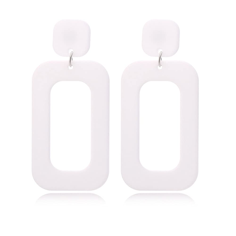 DIYANMMY Retro Simple Acrylic Geometric Square Hollow Earrings for Women White Statement Drop Earring (Acrylic Square Hollow Earrings)