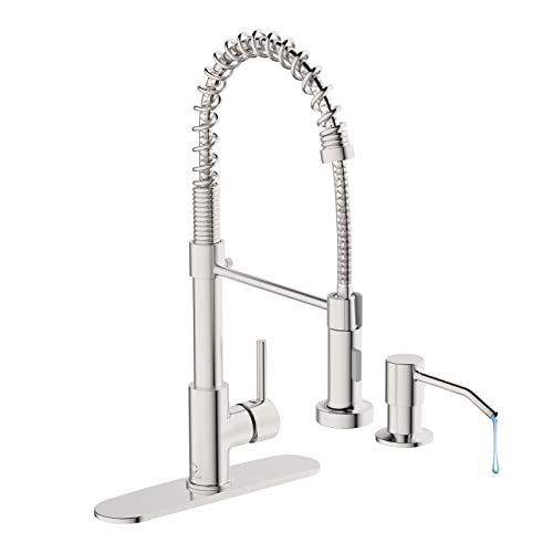 Casavilla Kitchen Faucet Set, Commercial Kitchen Sink Faucets with Pull Down Sprayer and Soap Dispenser, Stainless Steel Faucets for Kitchen Sinks, Single Handle Spring Kitchen Faucets with Deck Plate