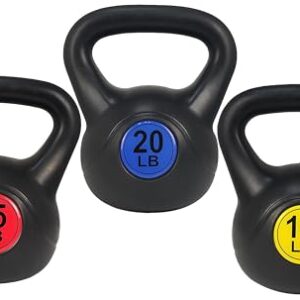 Signature Fitness Wide Grip Kettlebell Exercise Fitness Weight, Set of 3, Includes 10 lbs, 15 lbs, 20 lbs, Multicolor