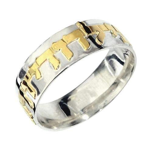 Baltinester Handmade Ani Ledodi Hebrew Letters Classic Wedding Band Ring in 14k Yellow Gold and 925 Sterling Silver Size 10.5 Jewelry