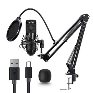 podcast microphone professional 192khz/24bit usb condenser cardioid pc mic, recordings for youtube, streaming, gaming, recording music, voice over, studio/home recording