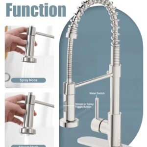 Casavilla Kitchen Faucet Set, Commercial Kitchen Sink Faucets with Pull Down Sprayer and Soap Dispenser, Stainless Steel Faucets for Kitchen Sinks, Single Handle Spring Kitchen Faucets with Deck Plate