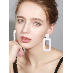 DIYANMMY Retro Simple Acrylic Geometric Square Hollow Earrings for Women White Statement Drop Earring (Acrylic Square Hollow Earrings)