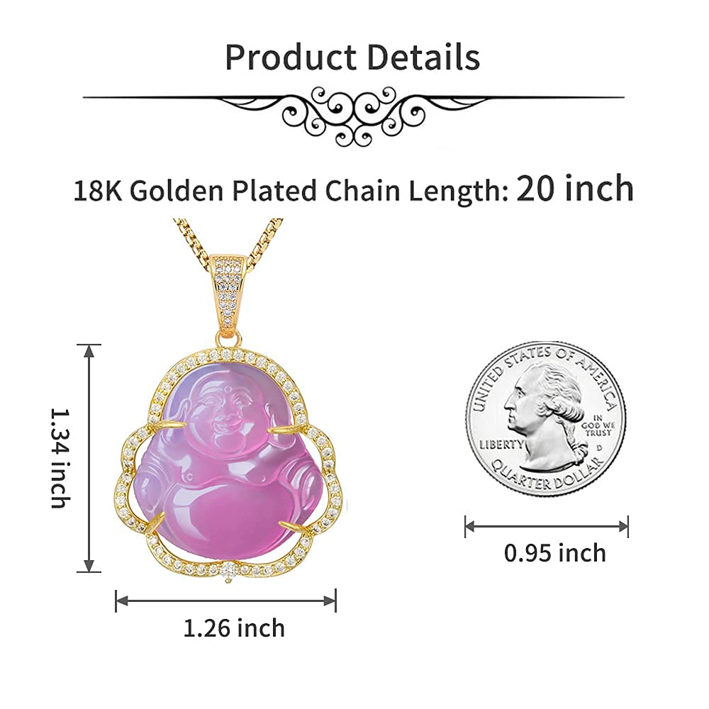 ASGIFT Amethyst Laughing Buddha Necklaces Dainty Purple Quartz Buddha Pendant with 18k Gold Plated Chain Crystal Buddah Neckless Jewelry Birthday Christmas Gift for Women Girls (20 inches)