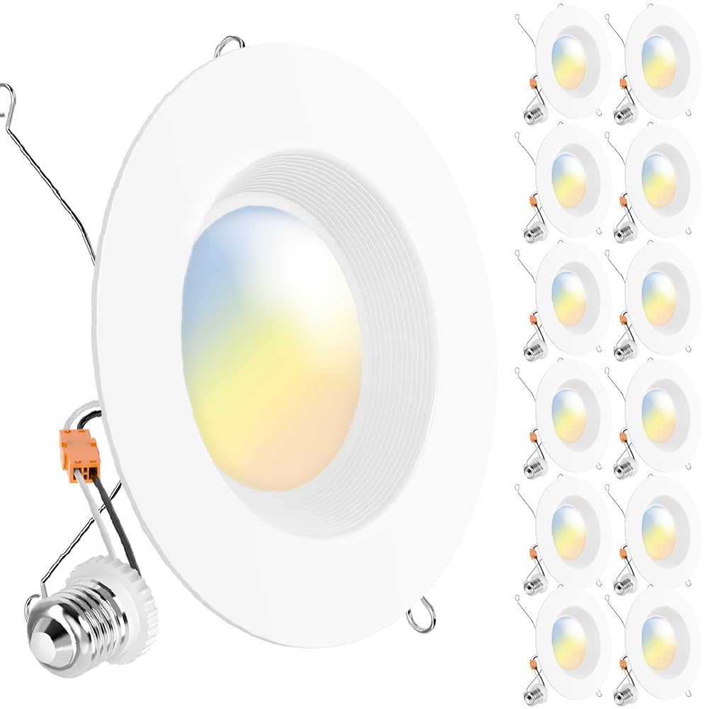 Sunco 12 Pack 5/6 Inch LED Can Lights Retrofit Recessed Lighting Selectable 2700K/3000K/3500K/4000K/5000K Dimmable Baffle Trim 13W=75W 1050 LM Replacement Conversion Kit UL