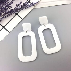 DIYANMMY Retro Simple Acrylic Geometric Square Hollow Earrings for Women White Statement Drop Earring (Acrylic Square Hollow Earrings)