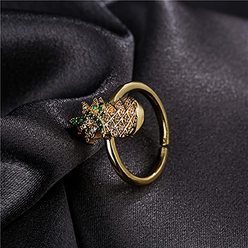 Cute Pineapple Cubic Zirconia Statement Rings for Women Girls Teen Thin Band Stacking Finger Expandable Open Adjustable Size Gold Plated Elegant Sparkly Dainty Fashion Fruit Jewelry Wedding Promise